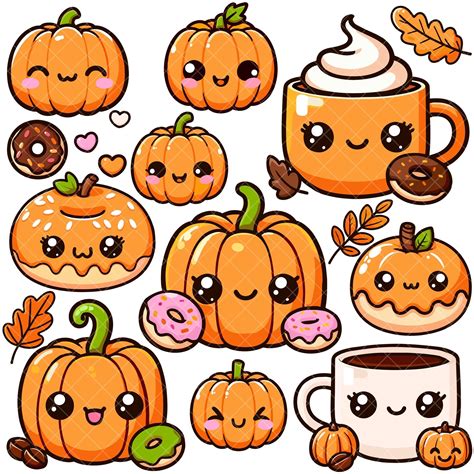 Kawaii Pumpkin Coffee And Donuts Png Bundle Etsy In 2024 Cute Easy