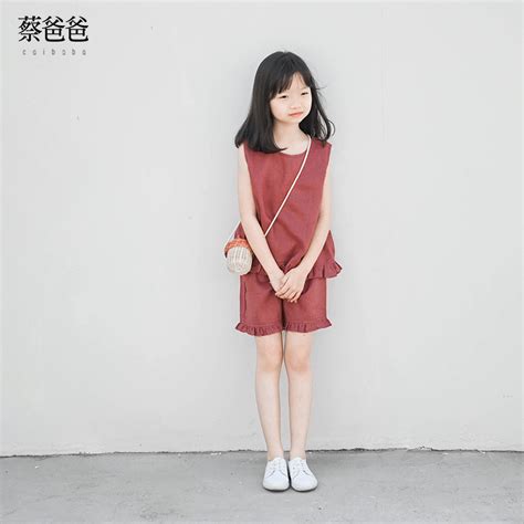 蔡爸爸原创童装第381个童话文艺夏季女童纯亚麻藕粉背心短裤套装虎窝淘