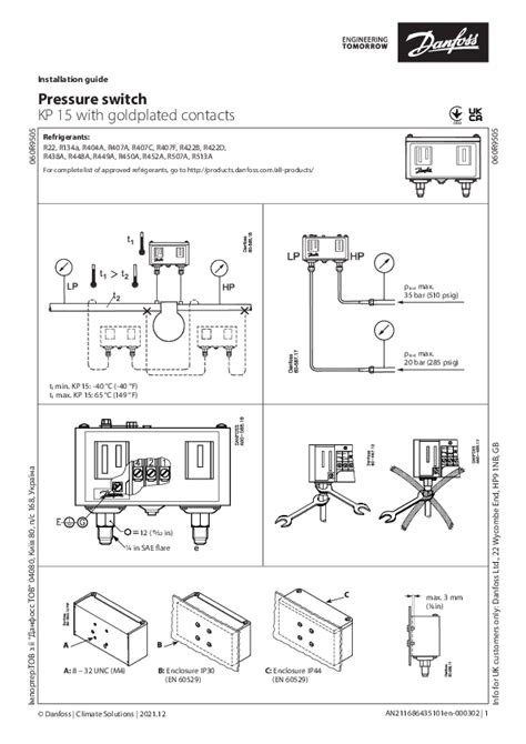 Installation Guide For Danfoss Pressure Switch Kp 15 With Gold Plated Contacts