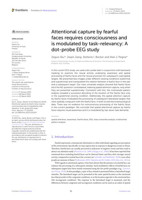 Pdf Attentional Capture By Fearful Faces Requires Consciousness And