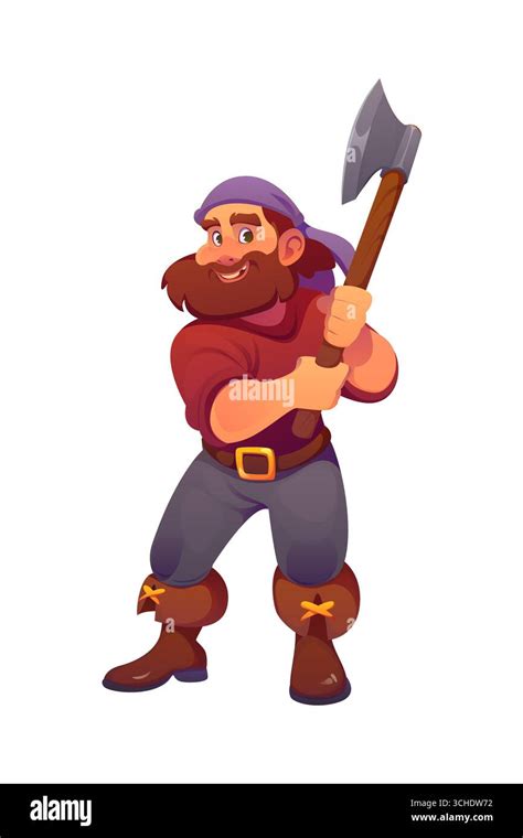 Cartoon Pirate Lumberjack Ship Crew Character Holding A Large Axe