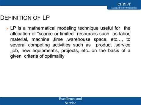 linear programming optimization techniques single objective ppt