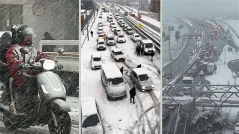 İstanbul da kar fena bastırdı Tipiden göz gözü görmüyor araçlar zor ilerliyor Türkiye Gazetesi