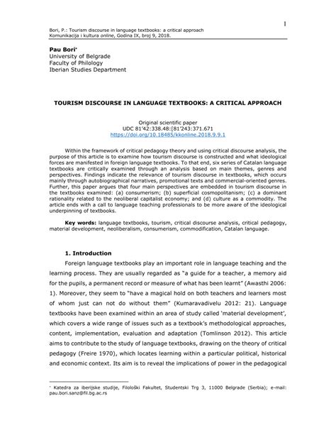 Pdf Tourism Discourse In Language Textbooks A Critical Approach