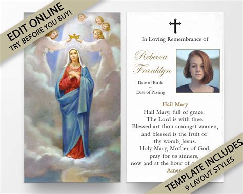 Prayer Cards Memorial Prayer Cards Catholic Prayer Cards