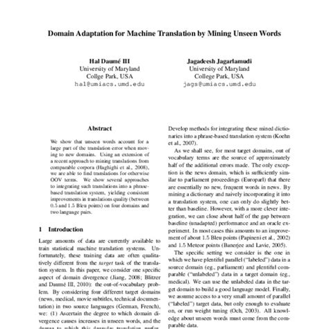 Domain Adaptation For Machine Translation By Mining Unseen Words Acl