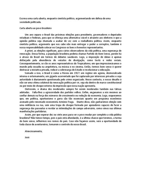 Exemplo De Carta Aberta Pdf Brasil Economia