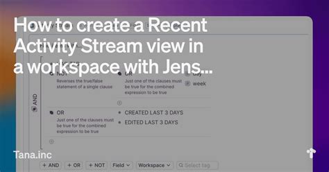 how to create a recent activity stream view in a workspace with jens
