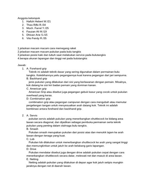 Soal And Jawaban Pjok Badminton Pdf