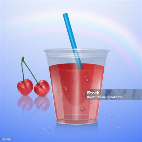 과일 스무디 이랑 음료수 컵 투명 배경 3d 그림에 고립 체리 스무디와 현실적인 플라스틱 컵 벡터 일러스트 레이 션 건강한 생활