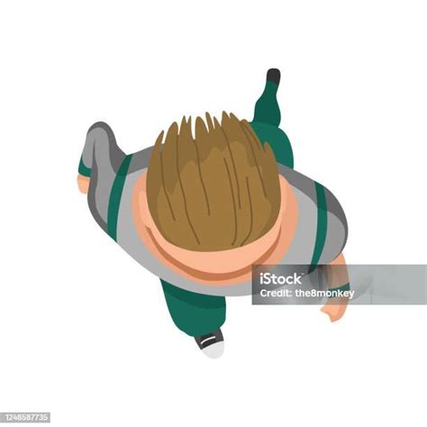 맨 위 보기 사람들 맨 위에서 흰색 배경에 젊은 남자 사람들은 걸어 위에서 볼 수 있습니다 간단한 평면 만화 벡터 디자인 일러스트 개념에 대한 스톡 벡터 아트 및 기타