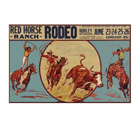 Red Horse Ranch Vintage Rodeo Poster 30h X 20w X 01d Vintage