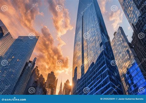 Panoramic And Perspective Wide Angle View To Steel Blue Background Of Glass Editorial Image
