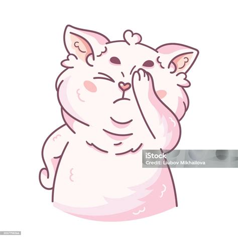 귀여운 푹신푹신한 화난 고양이는 앞발로 눈을 감았다 벡터 일러스트 레이 션 T 셔츠에 대한 스톡 벡터 아트 및 기타 이미지 T 셔츠 고양이 새끼 고양이 울음소리