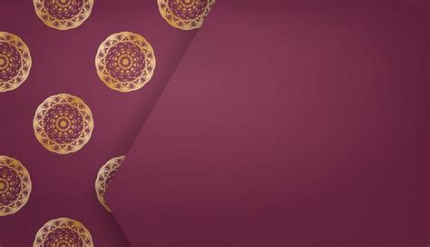 텍스트 아래 디자인을 위한 빈티지 골드 패턴이 있는 버건디 컬러 배너 템플릿 프리미엄 벡터