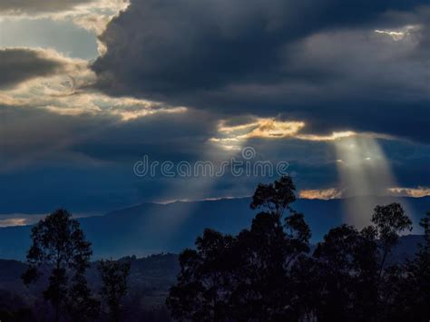 Some Sun Beams Come Trough Dense Clouds Stock Image Image Of Scene
