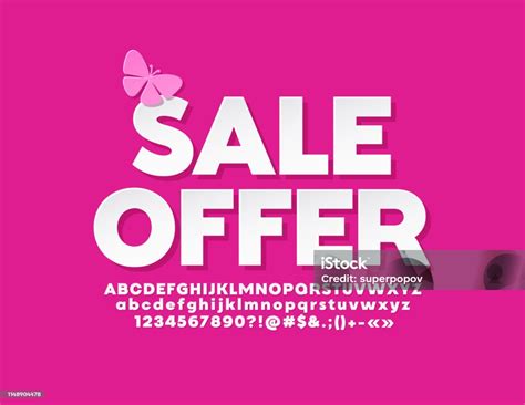 나비와 함께 귀여운 배너 판매 제공 벡터 플랫 알파벳 문자 숫자 및 기호 0명에 대한 스톡 벡터 아트 및 기타 이미지 0명 가격 계절 Istock