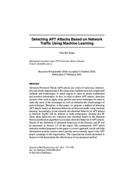 pdf detecting apt attacks based on network traffic using machine learning
