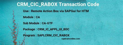 CRM CIC RABOX SAP Tcode For Remote Action Box Via SAPGui For HTM