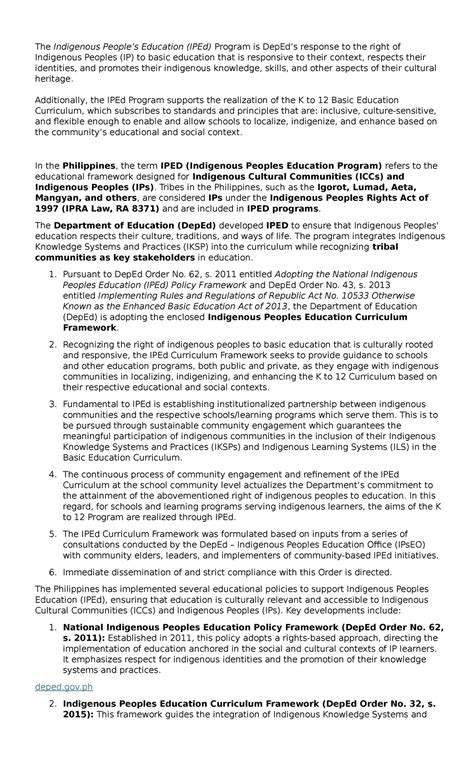 Indigenous Peoples Education Iped Program Overview And Framework