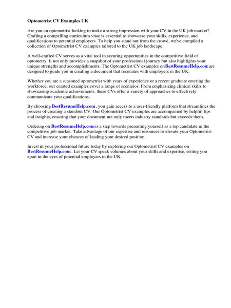 Optometrist Cv Examples Uk Pdf Optometry Résumé