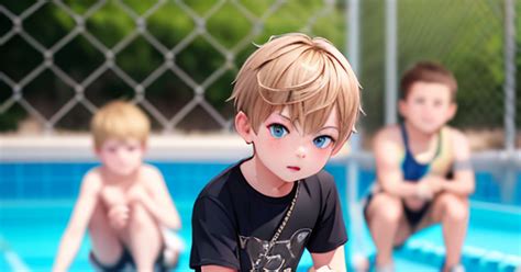 Shota Young Boy Boy プールサイドでしゃがんでいる少年 Pixiv