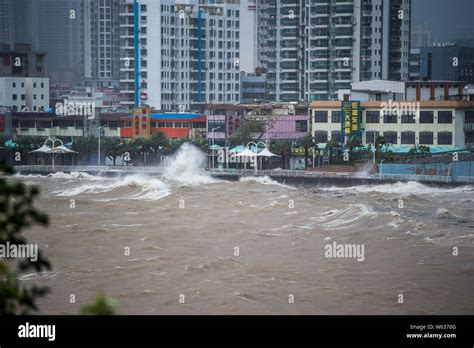 Huge Waves From A Tidal Bore Caused By Typhoon Mangkhut The 22nd Typhoon Of The Year Surges