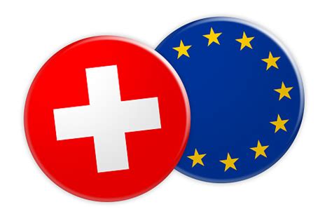 뉴스 개념 스위스 깃발에 유럽 연합 플래그 단추 흰색 배경에 3d 그림 3차원 형태에 대한 스톡 벡터 아트 및 기타 이미지 3차원 형태 개념 경쟁 Istock