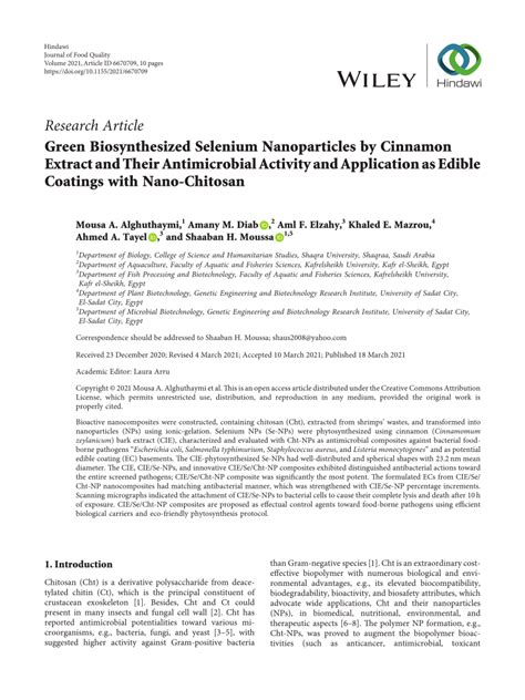 Pdf Green Biosynthesized Selenium Nanoparticles By Cinnamon Extract And Their Antimicrobial