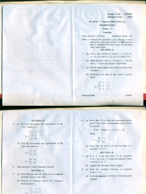 Math A Ba Bsc 1st Sem 2021 Pdf