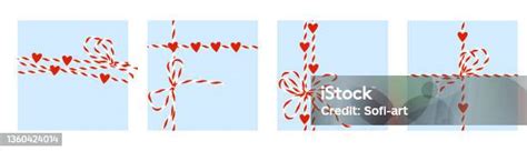 코드는 하트와 활이있는 흰색 빨간색입니다 발렌타인 데이선물 포장용 장식용 원사 벡터가 격리되었습니다 나비매듭에 대한 스톡 벡터 아트 및 기타 이미지 Istock