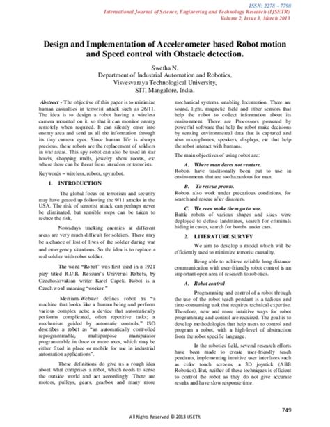 Pdf Design And Implementation Of Accelerometer Based Robot Motion And Speed Control With