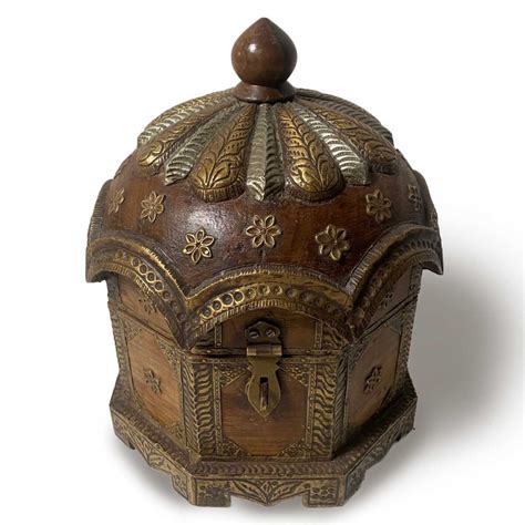 Offering Box 177g Carved Wood And Metal Box Decorative Box