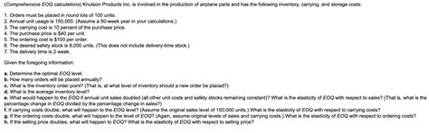 Solved Comprehensive Eoq Calculations ﻿knutson Products
