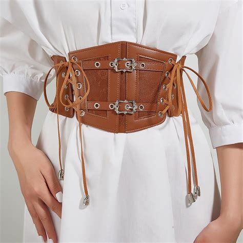 Ym Youmu Goth Punk Lace Up Waist Corset Belt For Women Faux Leather