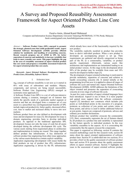 Pdf A Survey And Proposed Reusability Assessment Framework For Aspect