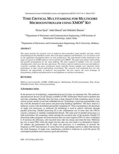 Title Time Critical Multitasking For Multicore Microcontroller Using Xmos® Kit Pdf