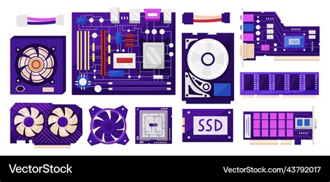 Pc Parts Computer Hardware Collection Processor Vector Image