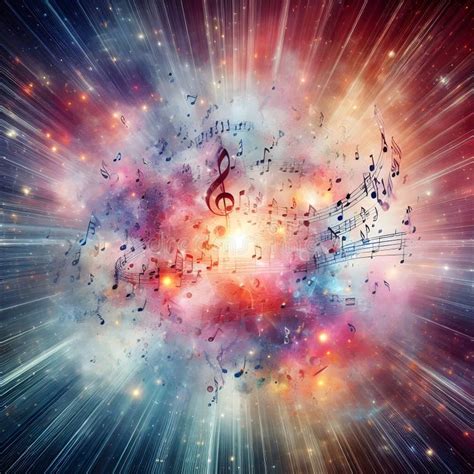 Music Notes Exploding From Colorful Nebula With Zoom Effect Stock