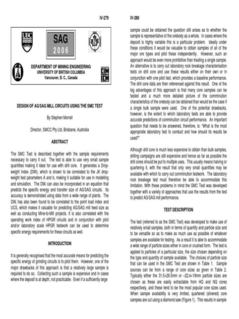 Design Of Ag Sag Mill Circuits Using The Smc Test Pdf