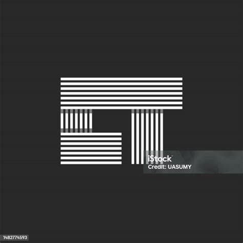 편지 이니셜 Ct 또는 Tc 로고 모형 모노그램 두 글자 T와 C 창의적인 흑백 많은 얇은 오프셋 평행선 정체성 기호 타이포그래피 디자인 요소 0명에 대한 스톡 벡터 아트