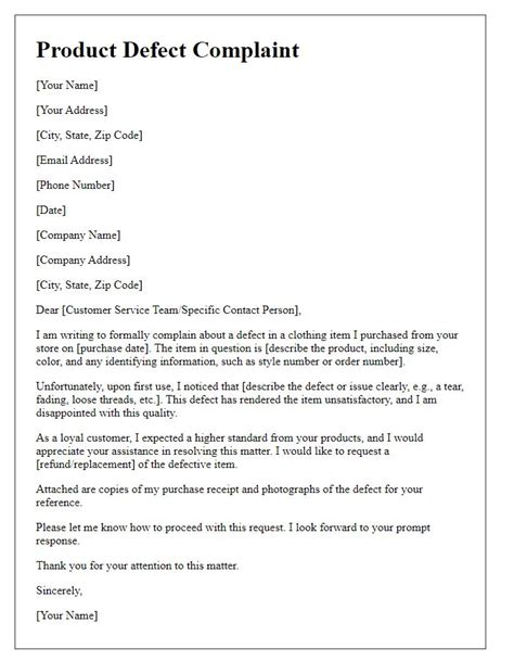 Letter Template For Product Defect Complaint Free Samples In Pdf Letterin