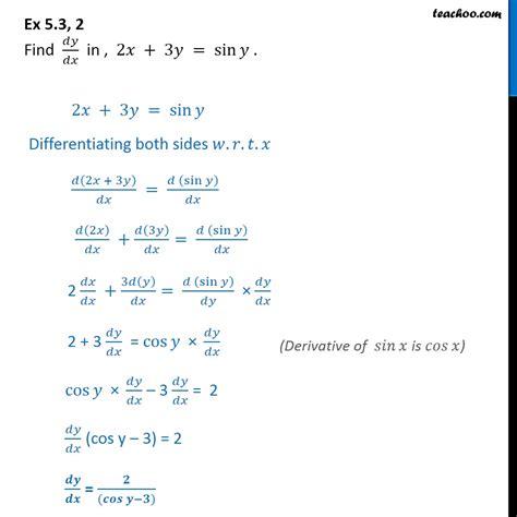 Ex 5 3 2 Find Dy Dx In 2x 3y Sin Y Class 12 Ncert