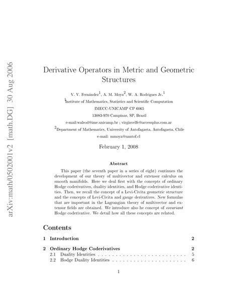 Pdf Derivative Operators In Metric And Geometric Structures