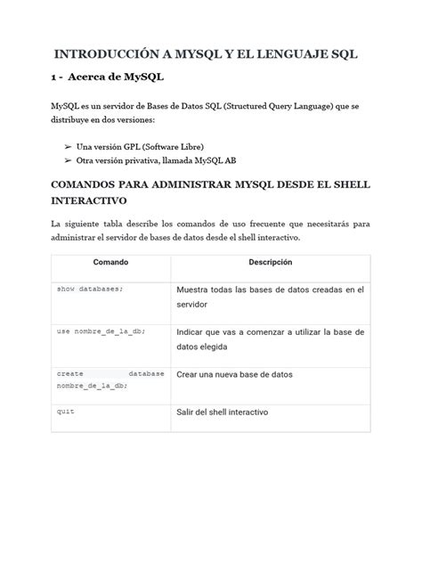 Introducción A Mysql Y El Lenguaje Sql Pdf Mi Sql Sql