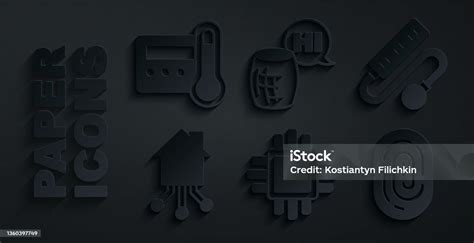 Cpu 전기 확장 코드 스마트 홈 지문 음성 비서 및 온도 조절 아이콘프로세서를 설정합니다 벡터 3차원 형태에 대한 스톡 벡터