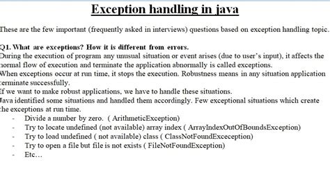 Interview Questions Based On Exception Handling In Java