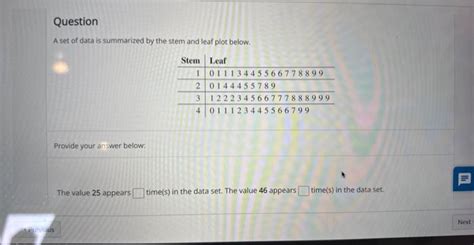 Solved A Set Of Data Is Summarized By The Stem And Leaf Plot