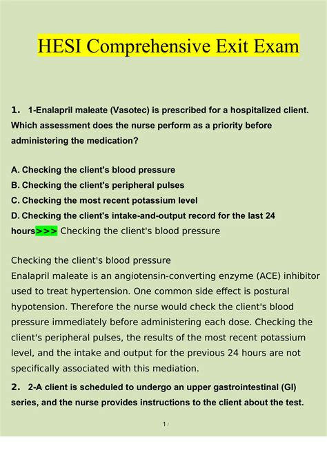 HESI Comprehensive Exit Exam Questions With Correct Answers Verified Hesi Exit Stuvia US