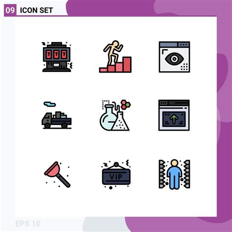 9 Universal Filledline Flat Color Signs Symbols Of Lab Transport Coding Shipping Programing